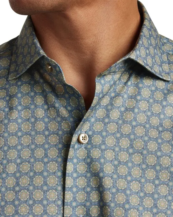 David Donahue Geometric Print Shirt - Blue/ Dune