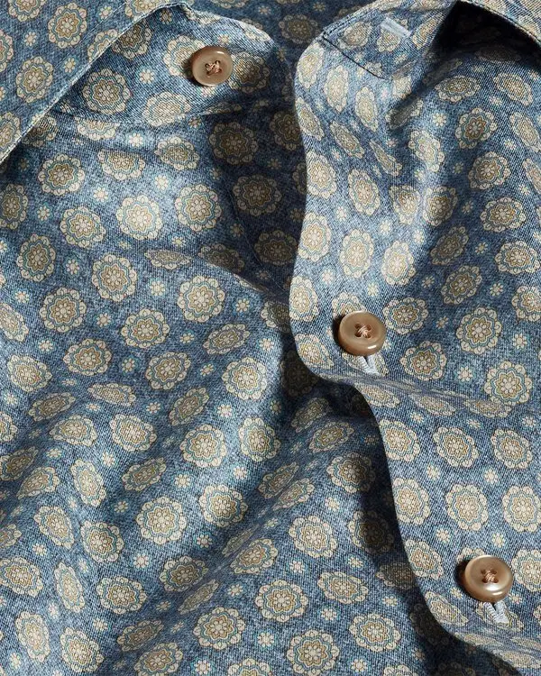 David Donahue Geometric Print Shirt - Blue/ Dune