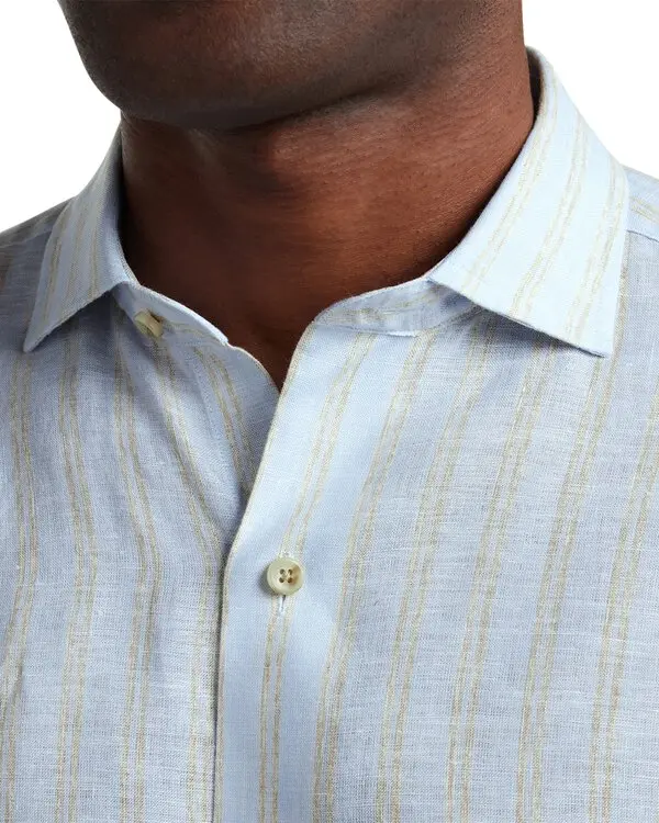 David Donahue Linen Stripe Shirt - Sky/ Dune
