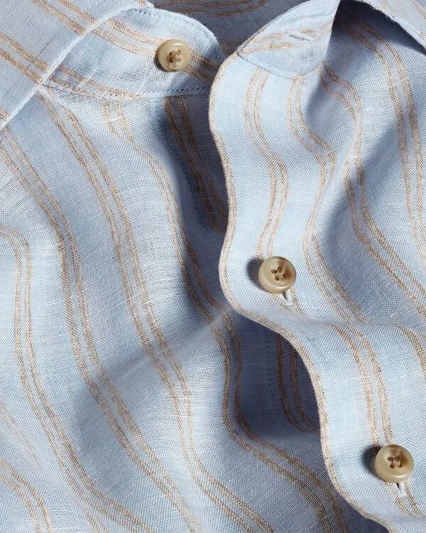 David Donahue Linen Stripe Shirt - Sky/ Dune