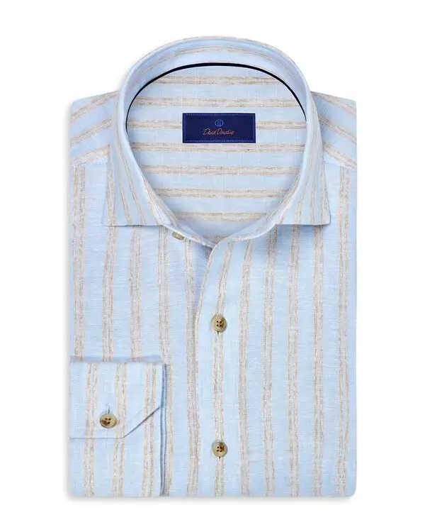 David Donahue Linen Stripe Shirt - Sky/ Dune