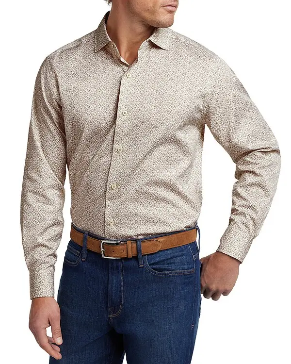 David Donahue Micro Paisley Print Shirt - White/ Dune