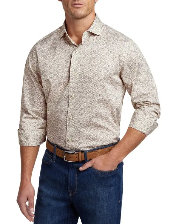David Donahue Micro Paisley Print Shirt - White/ Dune
