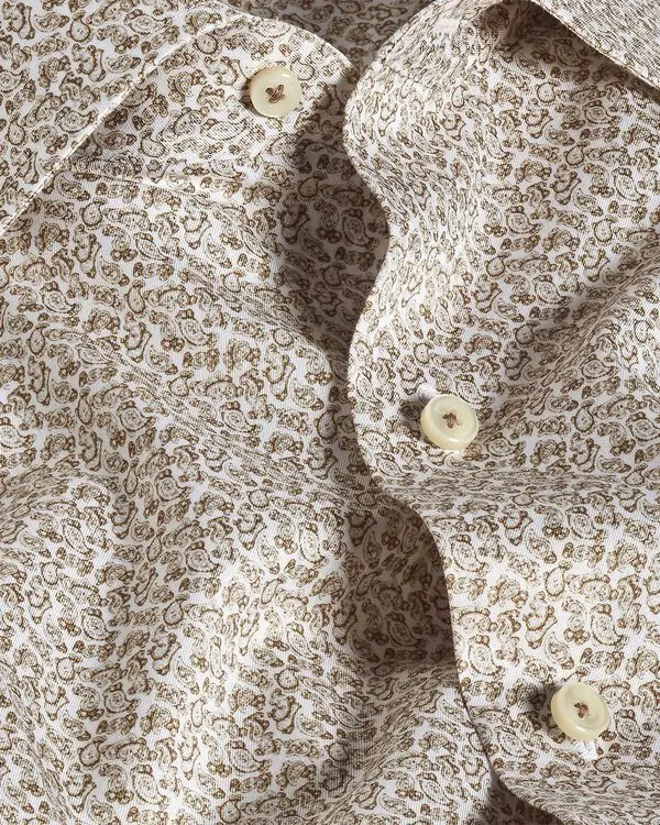 David Donahue Micro Paisley Print Shirt - White/ Dune