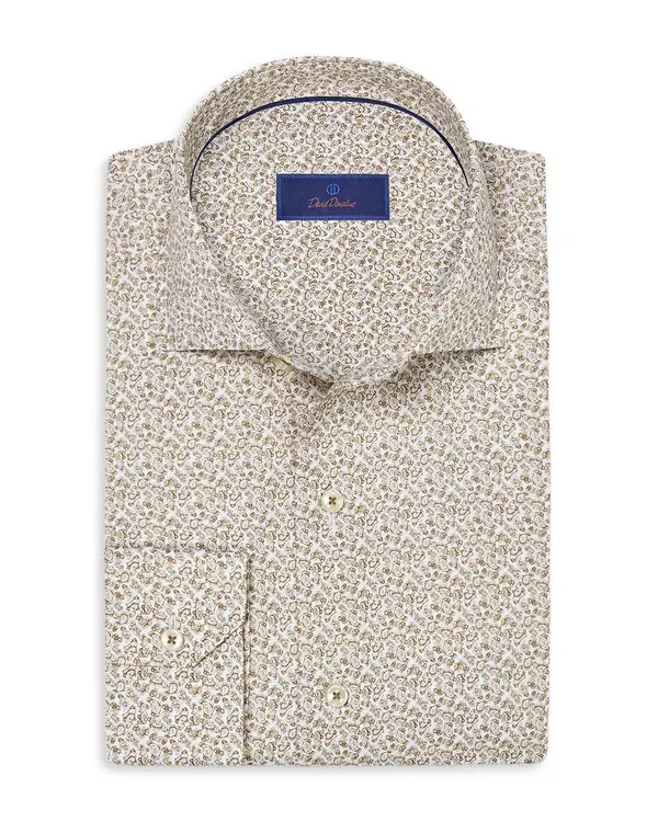 David Donahue Micro Paisley Print Shirt - White/ Dune