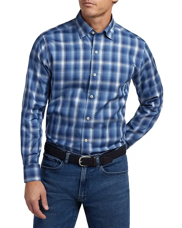 David Donahue Ombre Twill Check Shirt - Navy/ Blue