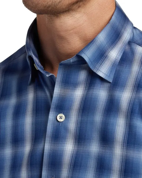 David Donahue Ombre Twill Check Shirt - Navy/ Blue