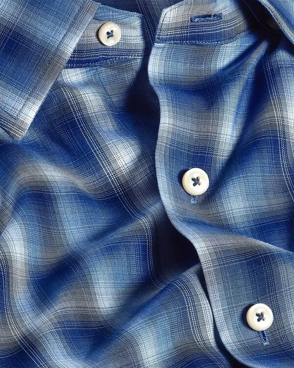 David Donahue Ombre Twill Check Shirt - Navy/ Blue