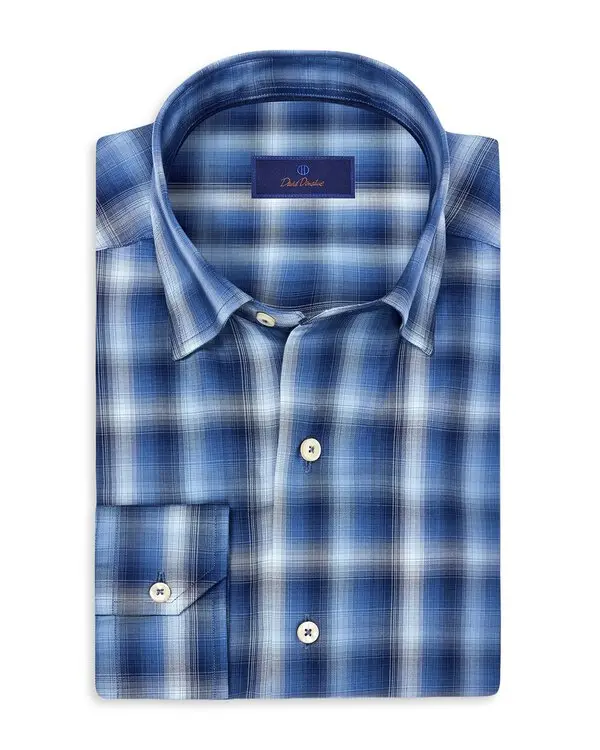 David Donahue Ombre Twill Check Shirt - Navy/ Blue
