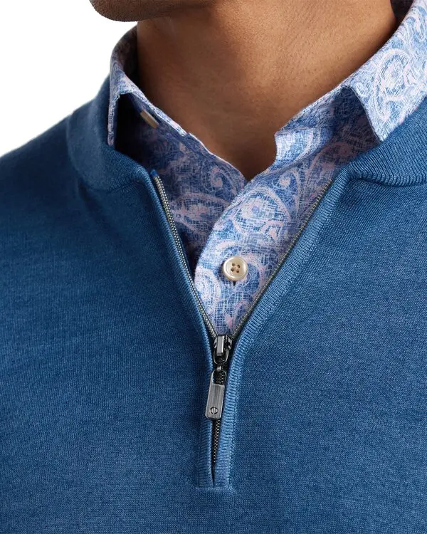 David Donahue Skipper Merino Wool Blend Quarter Zip Sweater - Tidal Blue