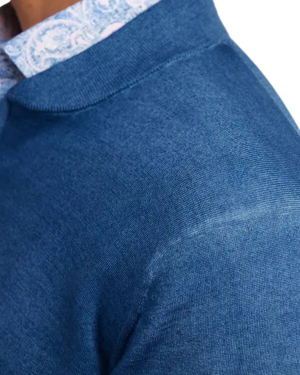 David Donahue Skipper Merino Wool Blend Quarter Zip Sweater - Tidal Blue