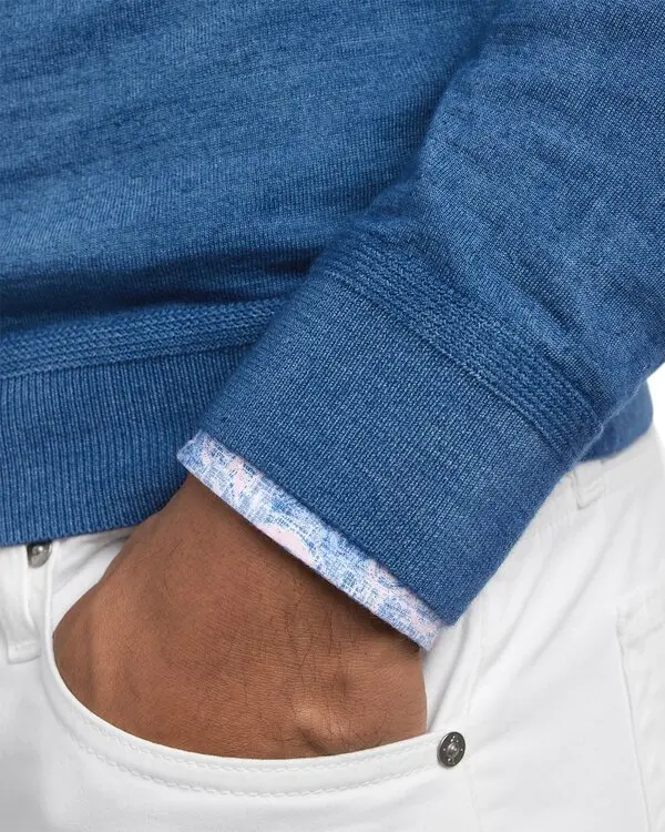 David Donahue Skipper Merino Wool Blend Quarter Zip Sweater - Tidal Blue
