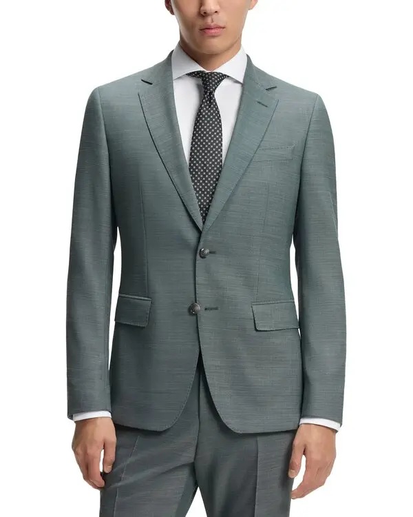 BOSS H Huge Textured Solid Slim Fit Suit - Open Green