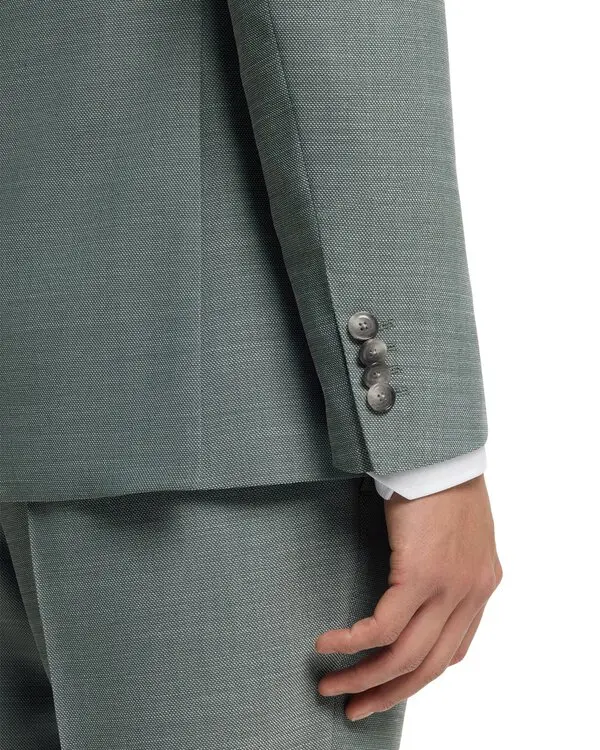 BOSS H Huge Textured Solid Slim Fit Suit - Open Green