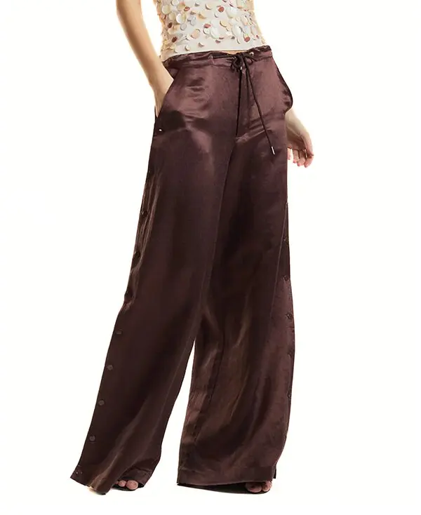 Cynthia Rowley Wide Leg Snap Pants - Brown