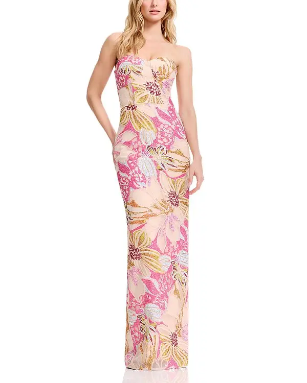 Dress The Population Strapless Sweetheart Bustier Sheath Gown