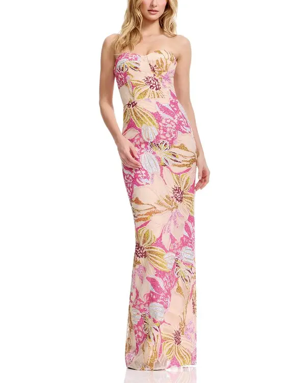 Dress The Population Strapless Sweetheart Bustier Sheath Gown