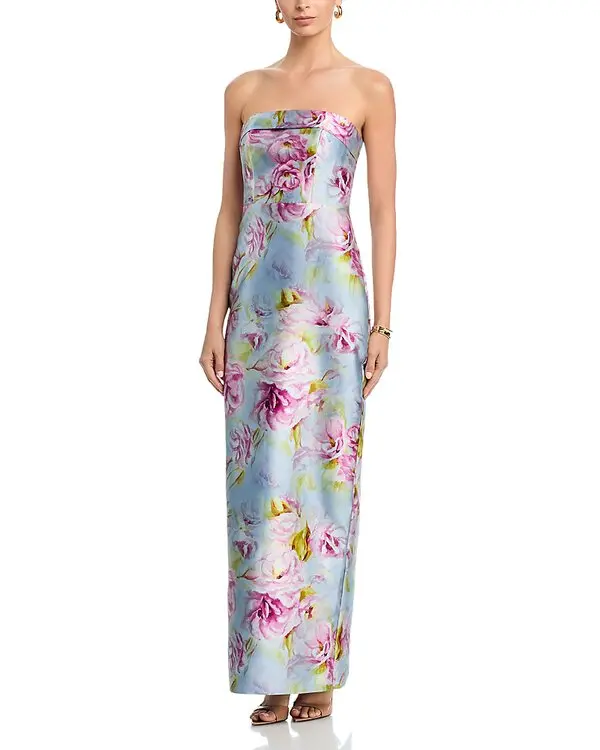 Theia Cleo Strapless Column Gown - Glass Garden