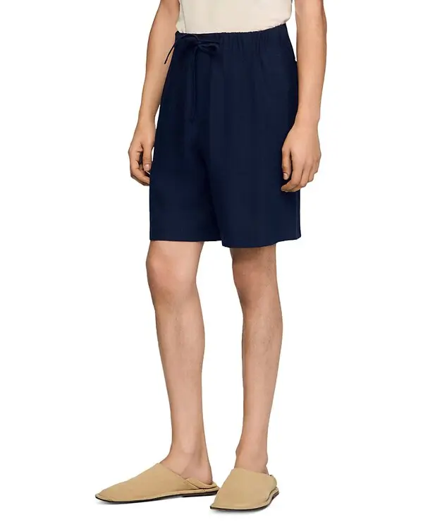 Sandro Classic Fit Linen Shorts - Navy Blue