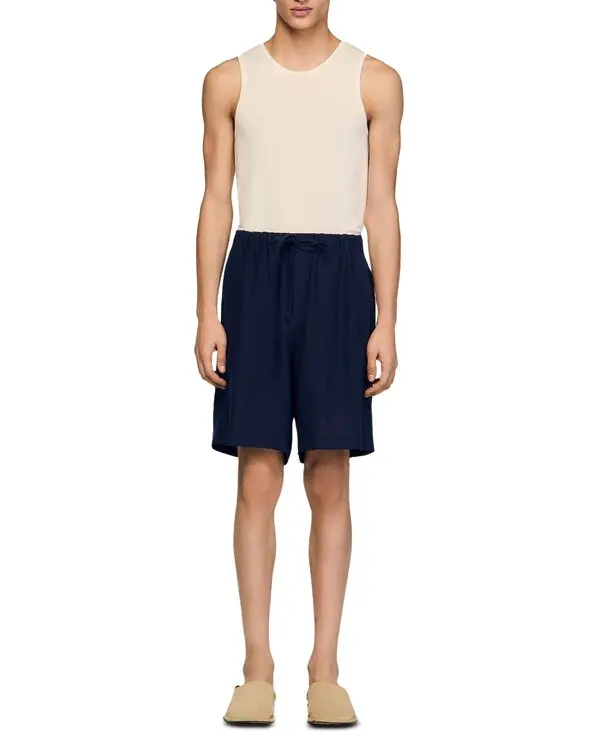 Sandro Classic Fit Linen Shorts - Navy Blue