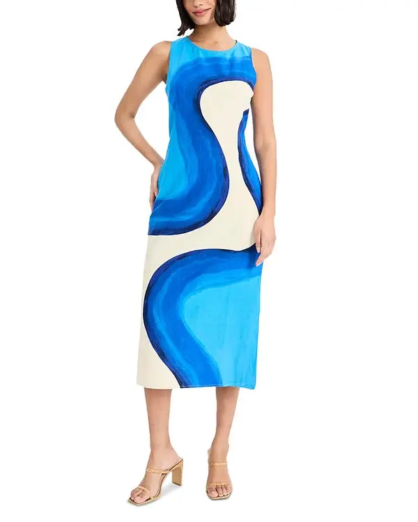 Maggy London Sleeveless Midi Dress - Cream/blue