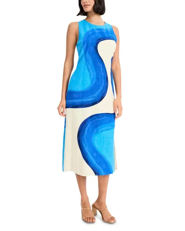 Maggy London Sleeveless Midi Dress - Cream/blue