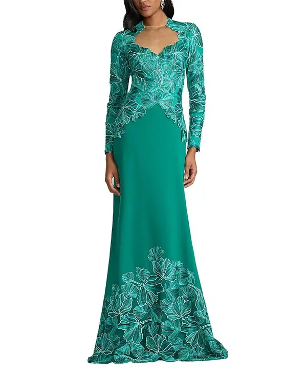 Tadashi Shoji Mireille Embroidered Tulle Gown - Emerald