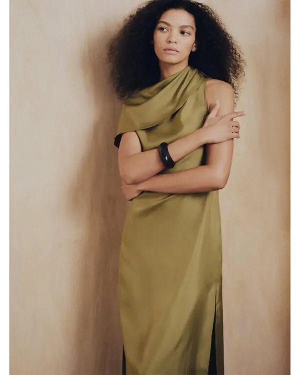 ARGENT Silk Funnel Neck Dress - Pickle
