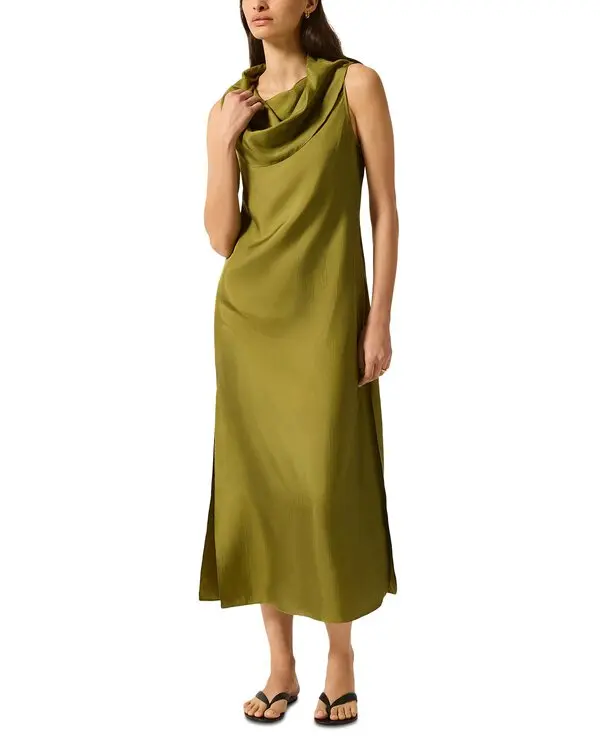 ARGENT Silk Funnel Neck Dress - Pickle