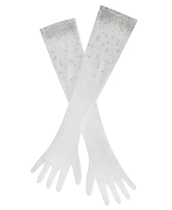 MISS CIRCLE Izzy Crystal Opera-length Gloves - White