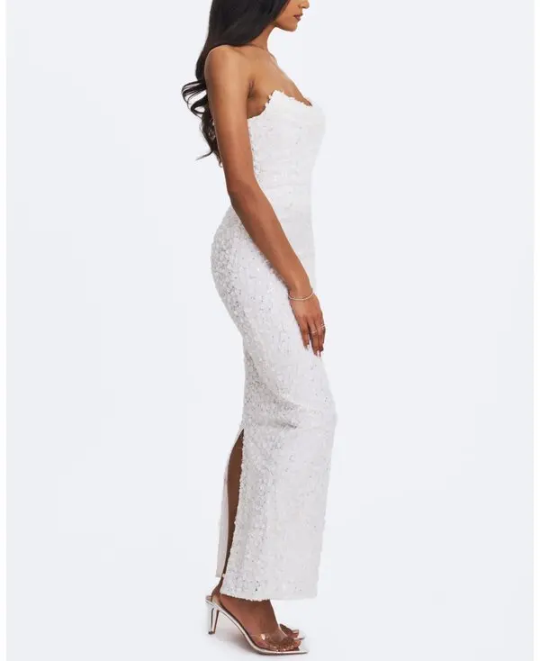 MISS CIRCLE NEW YORK Myra Beaded Mesh Strapless Maxi Dress
