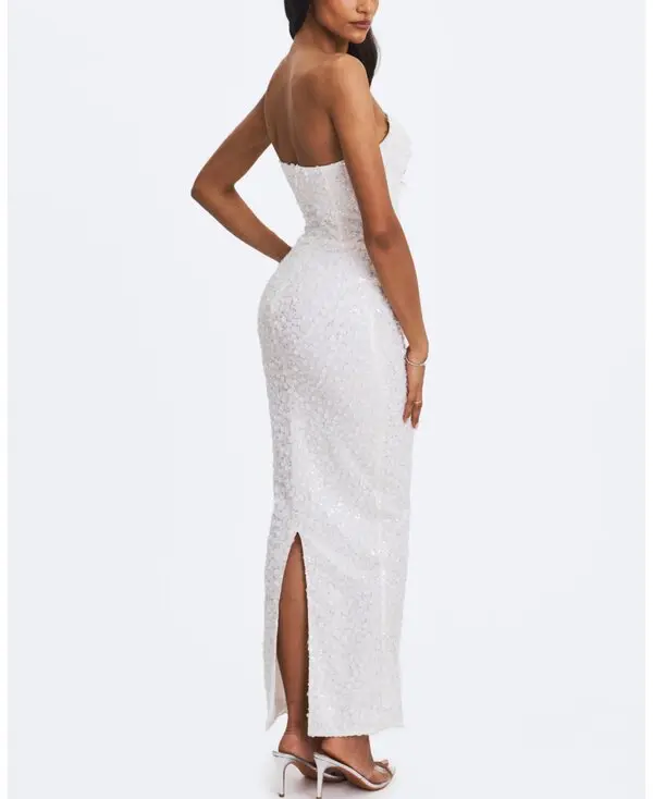 MISS CIRCLE NEW YORK Myra Beaded Mesh Strapless Maxi Dress
