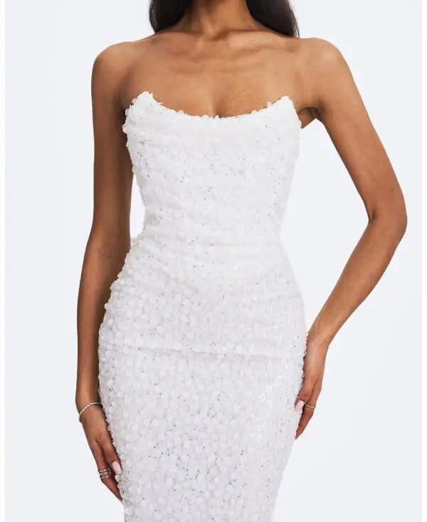 MISS CIRCLE NEW YORK Myra Beaded Mesh Strapless Maxi Dress