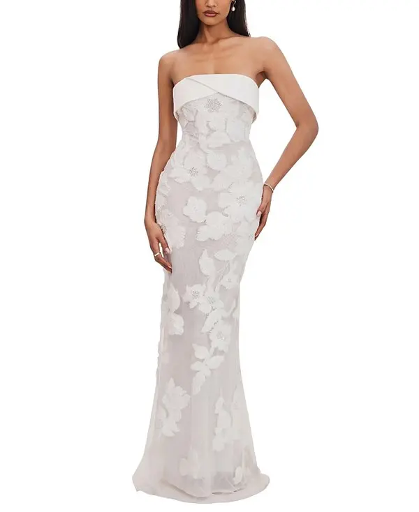 MISS CIRCLE Raphaela Floral Strapless Mermaid Wedding Dress - White
