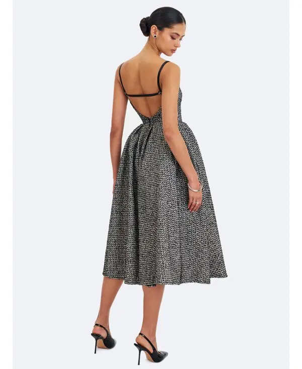 MISS CIRCLE NEW YORK Katalina Tweed Backless Midi Dress