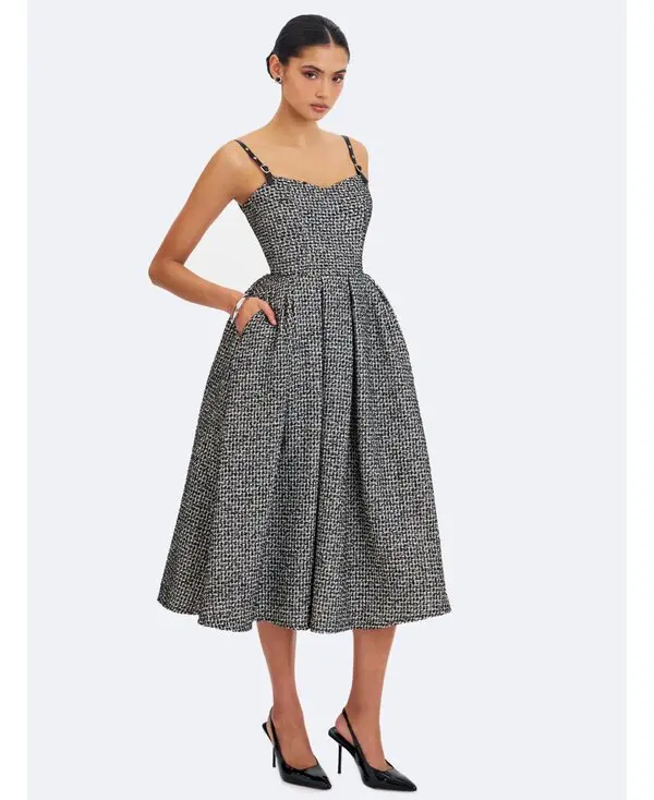 MISS CIRCLE NEW YORK Katalina Tweed Backless Midi Dress
