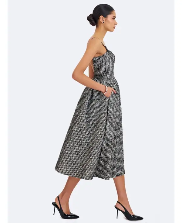 MISS CIRCLE NEW YORK Katalina Tweed Backless Midi Dress