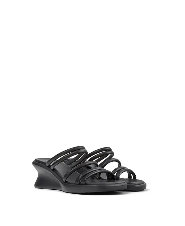 Camper Louise Leather Strap Wedge Sandal - Black