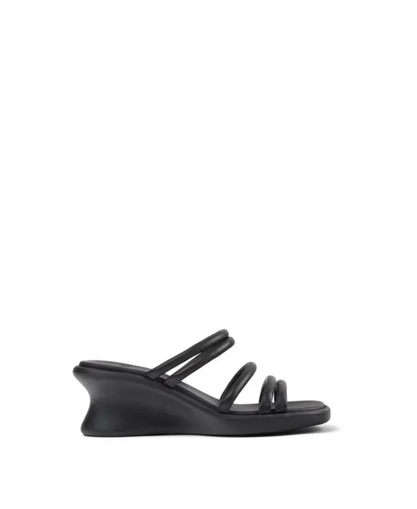 Camper Louise Leather Strap Wedge Sandal - Black