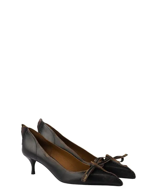 Prada Leather Kitten Heel Pumps - Black
