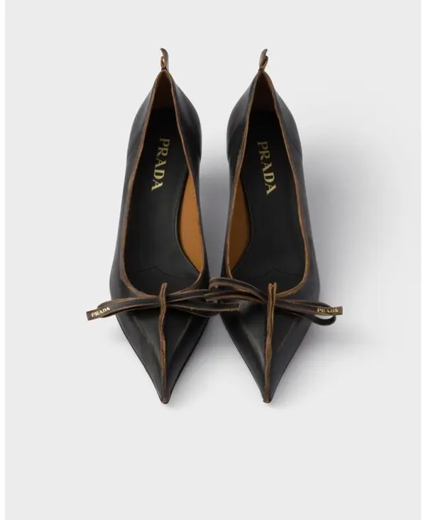 Prada Leather Kitten Heel Pumps - Black