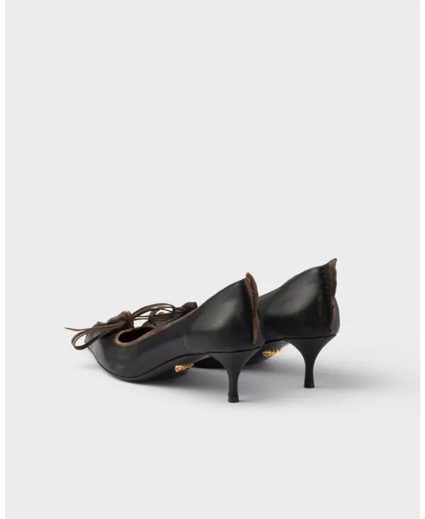 Prada Leather Kitten Heel Pumps - Black