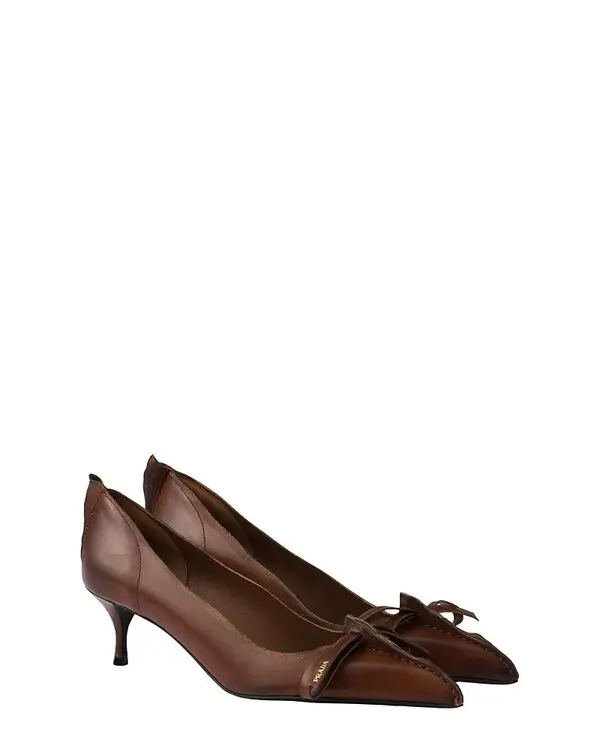 Prada Leather Kitten Heel Pumps - Brown