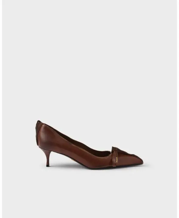 Prada Leather Kitten Heel Pumps - Brown