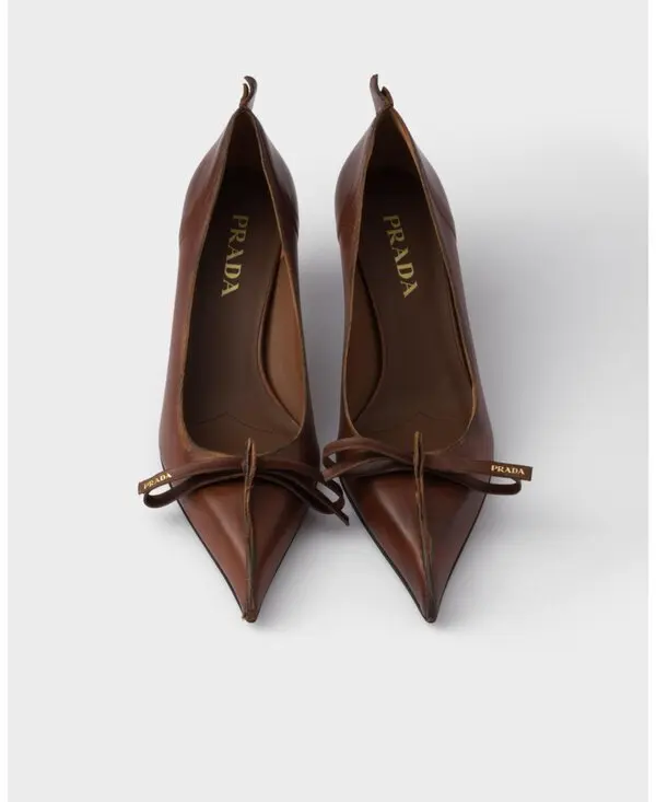 Prada Leather Kitten Heel Pumps - Brown