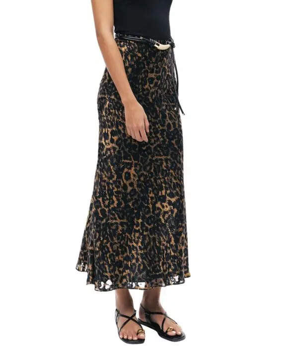 NOCTURNE Printed Leopard Midi Skirt