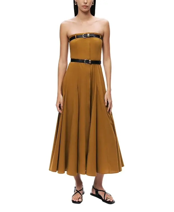 NOCTURNE Strapless Belted Midi Dress - Camel