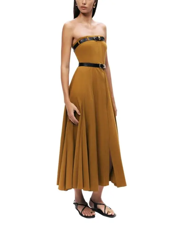 NOCTURNE Strapless Belted Midi Dress - Camel