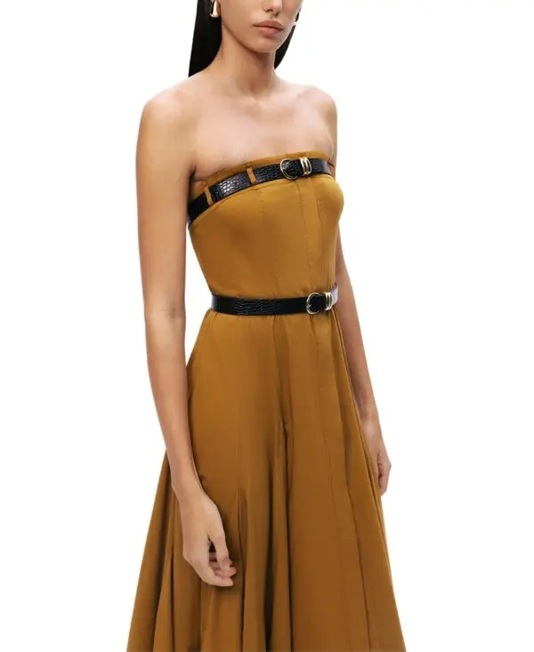 NOCTURNE Strapless Belted Midi Dress - Camel