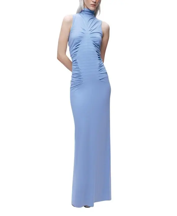 NOCTURNE Ruched High-neck Maxi Dress - Blue